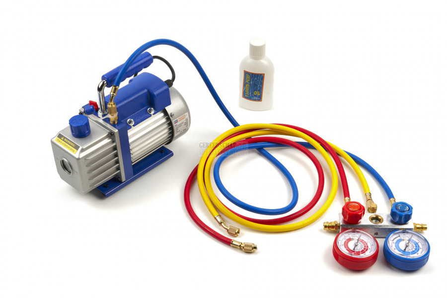 VACUUMPOMP 1-traps met manometer 85 liter | Gereedschapspecialist.nl